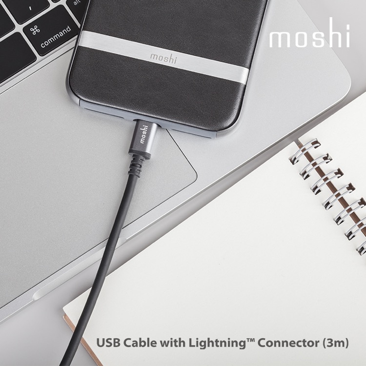 moshi USB-A to Lightning 充電/傳輸線 10 ft (3 m)-黑 - Hami Point品牌館