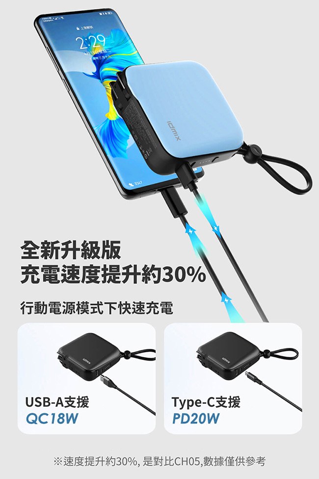 (藍)idmix MR CHARGER 10000mAh MFI 行動電源 CH05 PRO+EU/AU/UK轉接頭(3個1組) - Hami Point品牌館