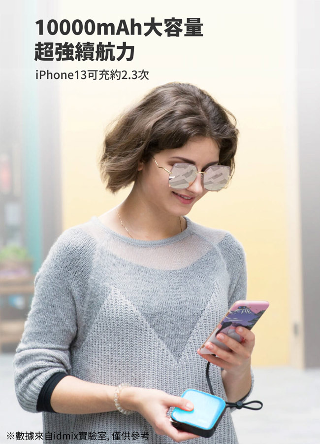 (藍)idmix MR CHARGER 10000mAh MFI 行動電源 CH05 PRO+EU/AU/UK轉接頭(3個1組) - Hami Point品牌館