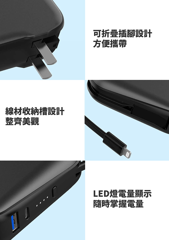 (藍)idmix MR CHARGER 10000mAh MFI 行動電源 CH05 PRO+EU/AU/UK轉接頭(3個1組) - Hami Point品牌館