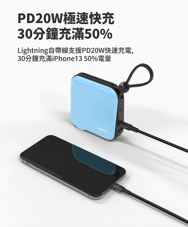 (藍)idmix MR CHARGER 10000mAh MFI 行動電源 CH05 PRO+EU/AU/UK轉接頭(3個1組) - Hami Point品牌館