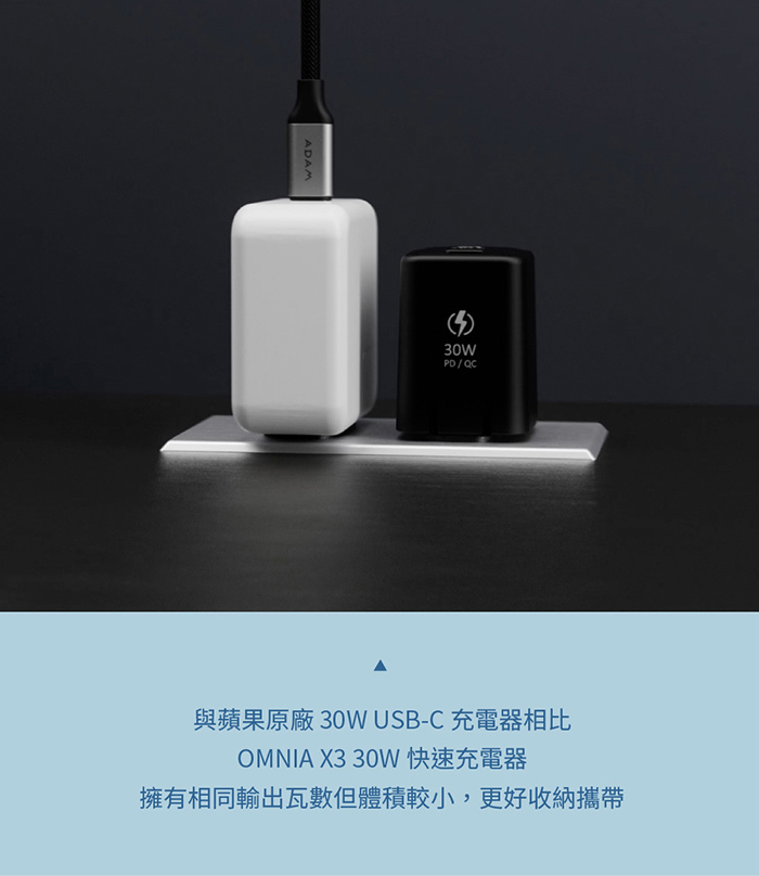 亞果元素OMNIA X3 PD 30W Lightning 快速充電組-藍色(限量版) - Hami品牌館